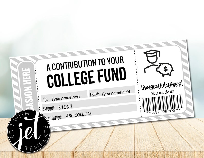 Editable College Fund Gift Certificate, College Savings Plan Gift ...