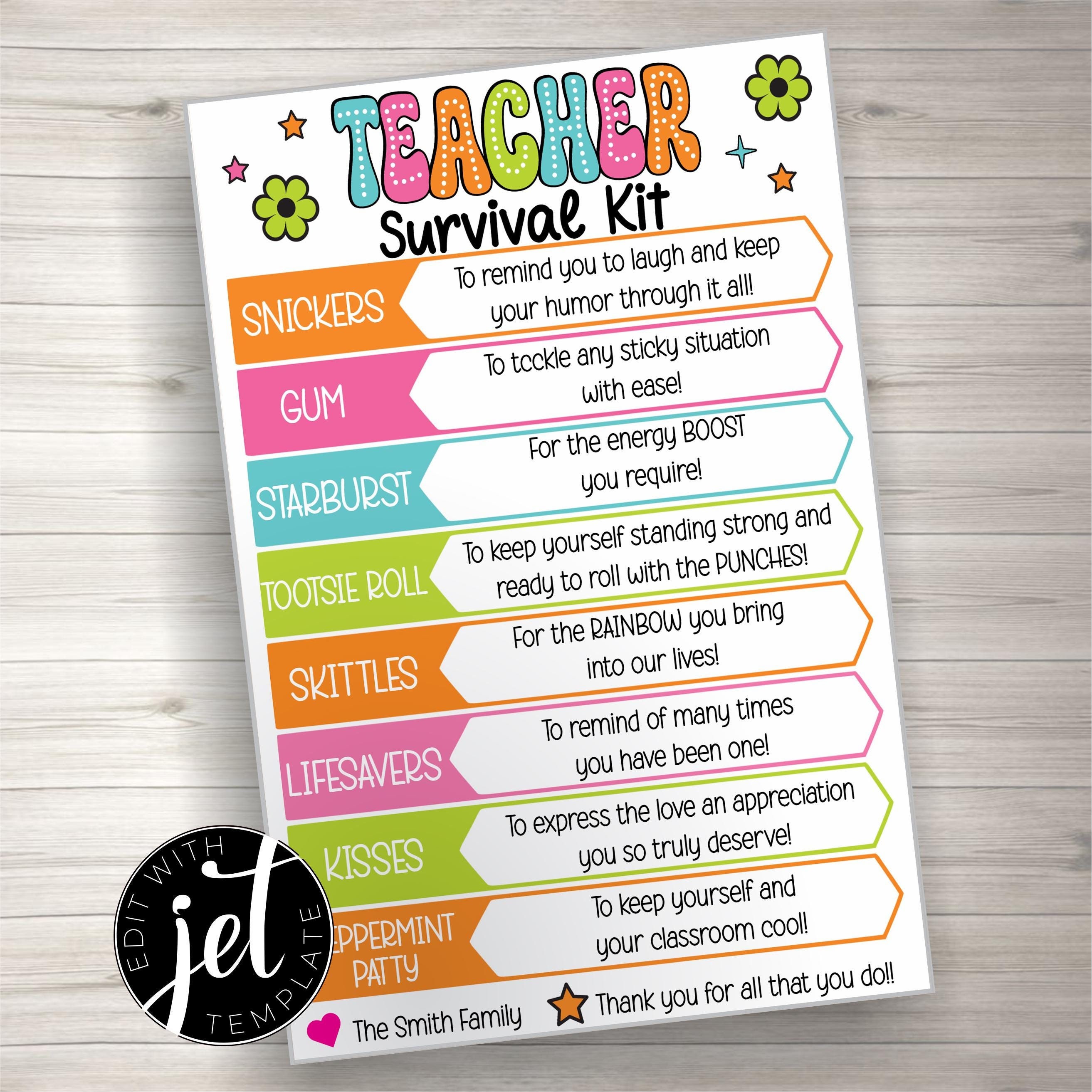 Editable Teacher Survival Kit Tag, Goody Bag, Funny Teacher and Staff ...