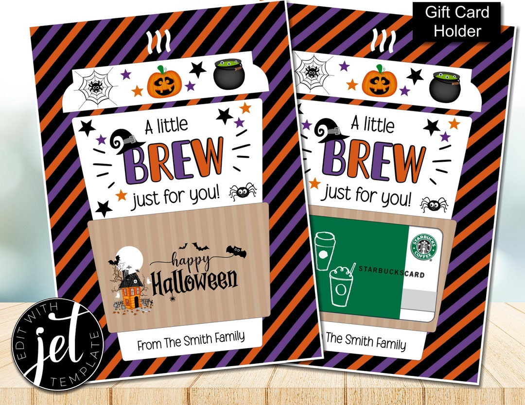 Editable Halloween Coffee Gift Card Holder Template, A Little Brew ...