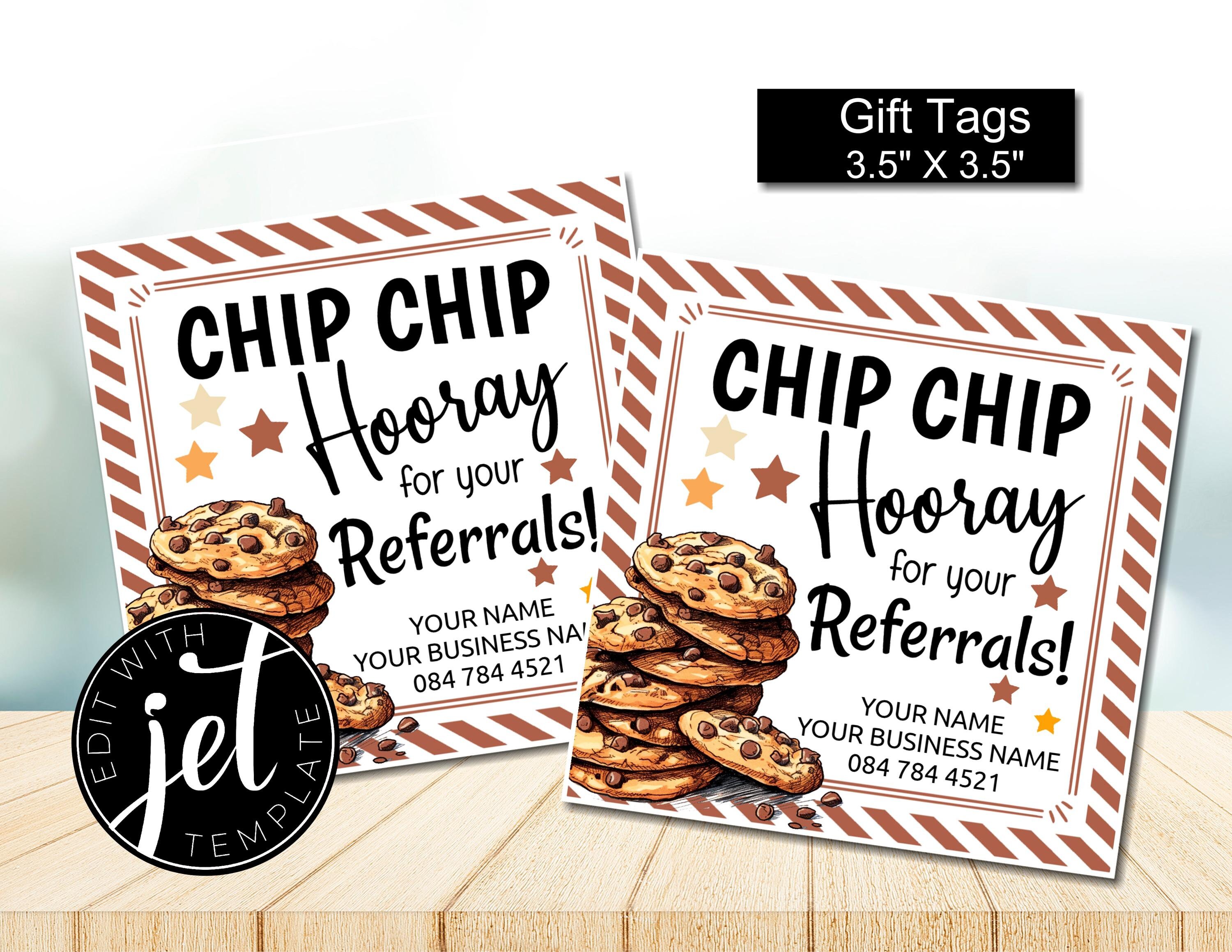 Editable Chocolate Chip Cookie Gift Tags for Business Referrals INSTANT ...