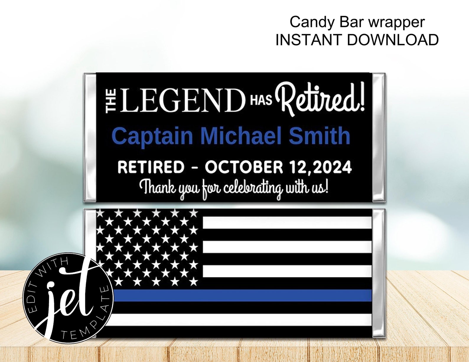 Editable Legend Retired Policeman Candy Bar Wrappers, Retirement ...