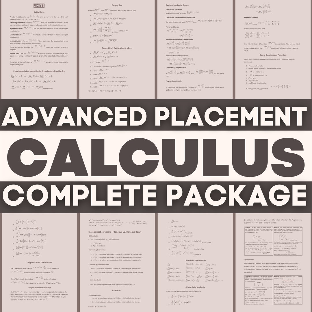 Calculus Complete Package Advance Placement Study Guides A Level AP ...