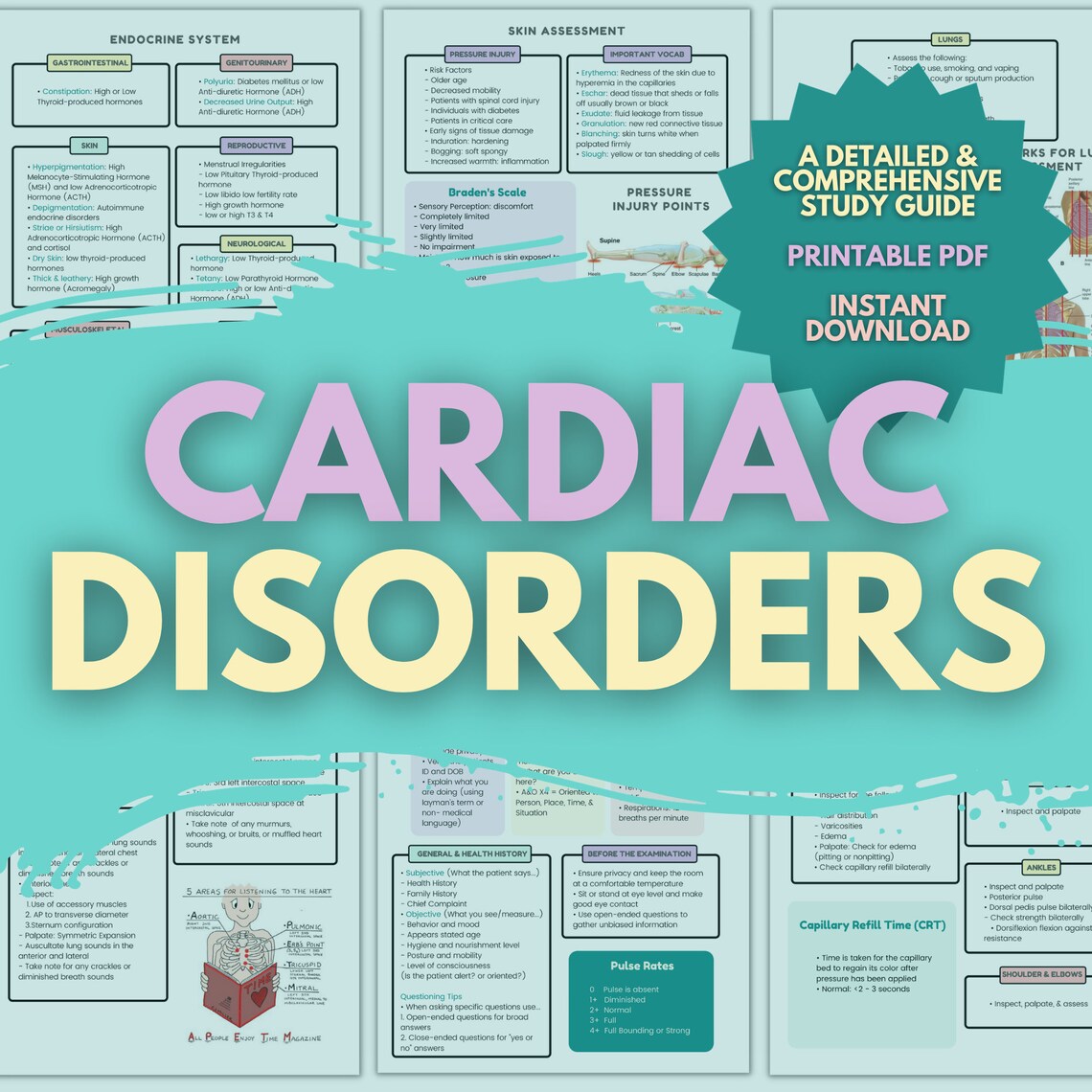 Angina Cardiac Disorders Nursing Study Sheets Med School - Etsy