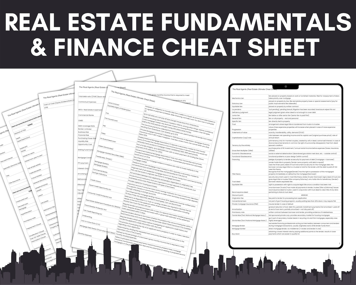 Real Estate Fundamentals and Finance Cheat Sheet 5 Pages - Etsy