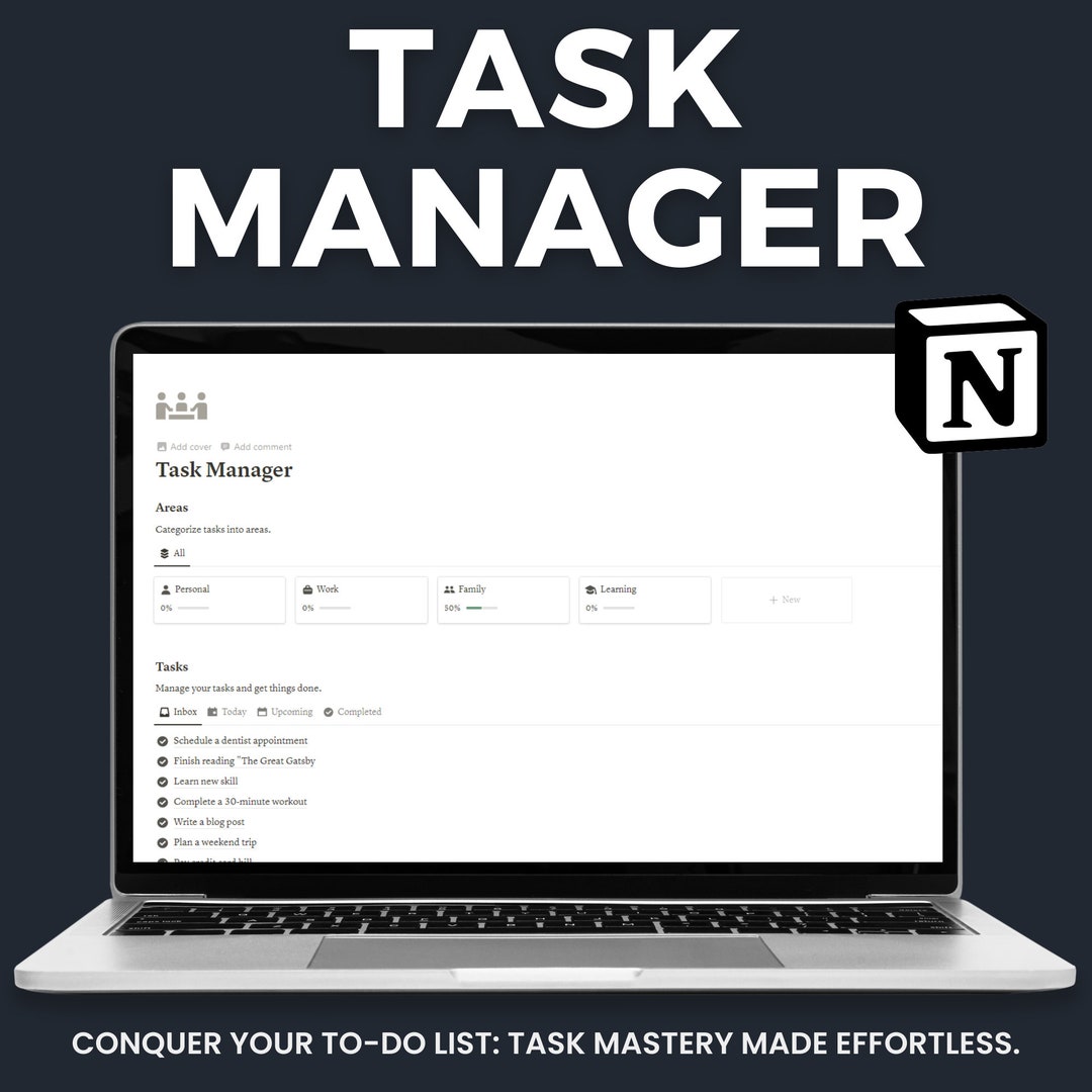 Notion Task Manager Dashboard Notion Template Task Management Planner ...