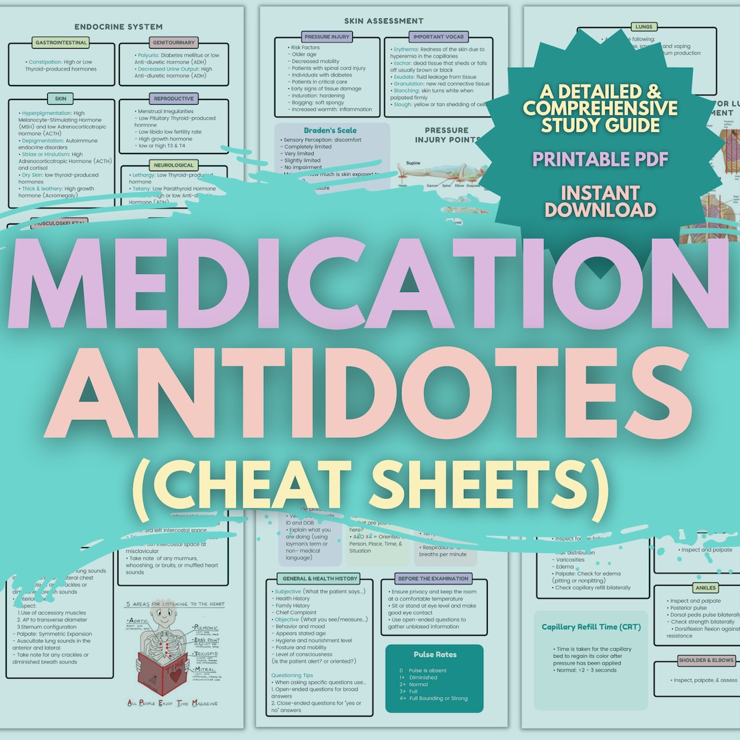 Medication Antidotes Cheat Sheet Instant PDF Printable Guide Med ...