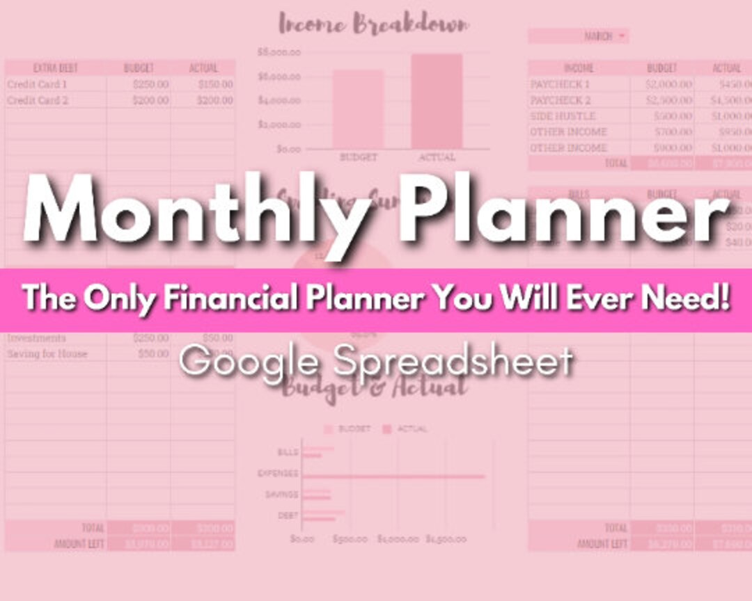 Monthly Planner Pink, Financial Planner, Savings and Expense Tracker ...