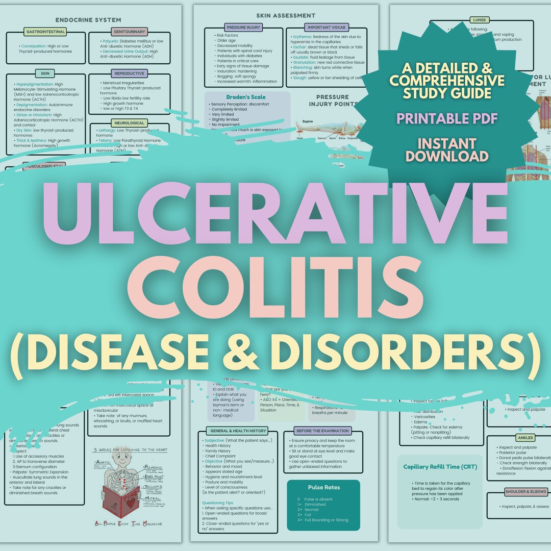 Ulcerative Colitis Disease & Disorders Nurse Study Note Guide NCLEX ...