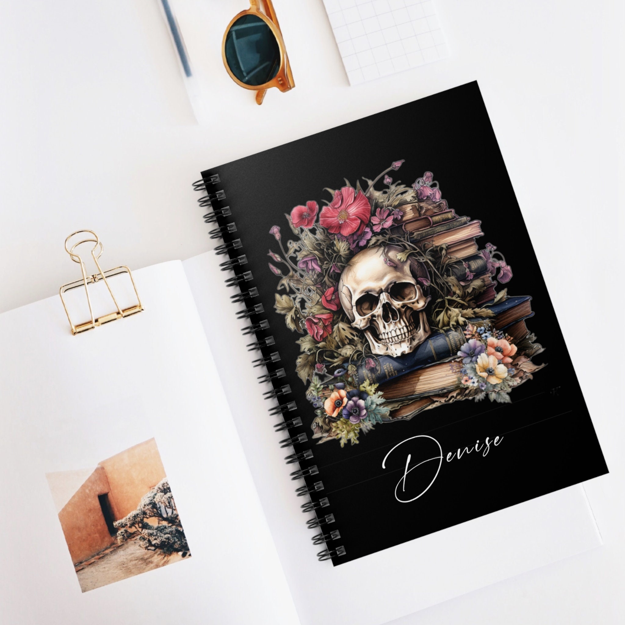 CUSTOM SPIRAL NOTEBOOK Gothic Skull Watercolor Flowers - Etsy