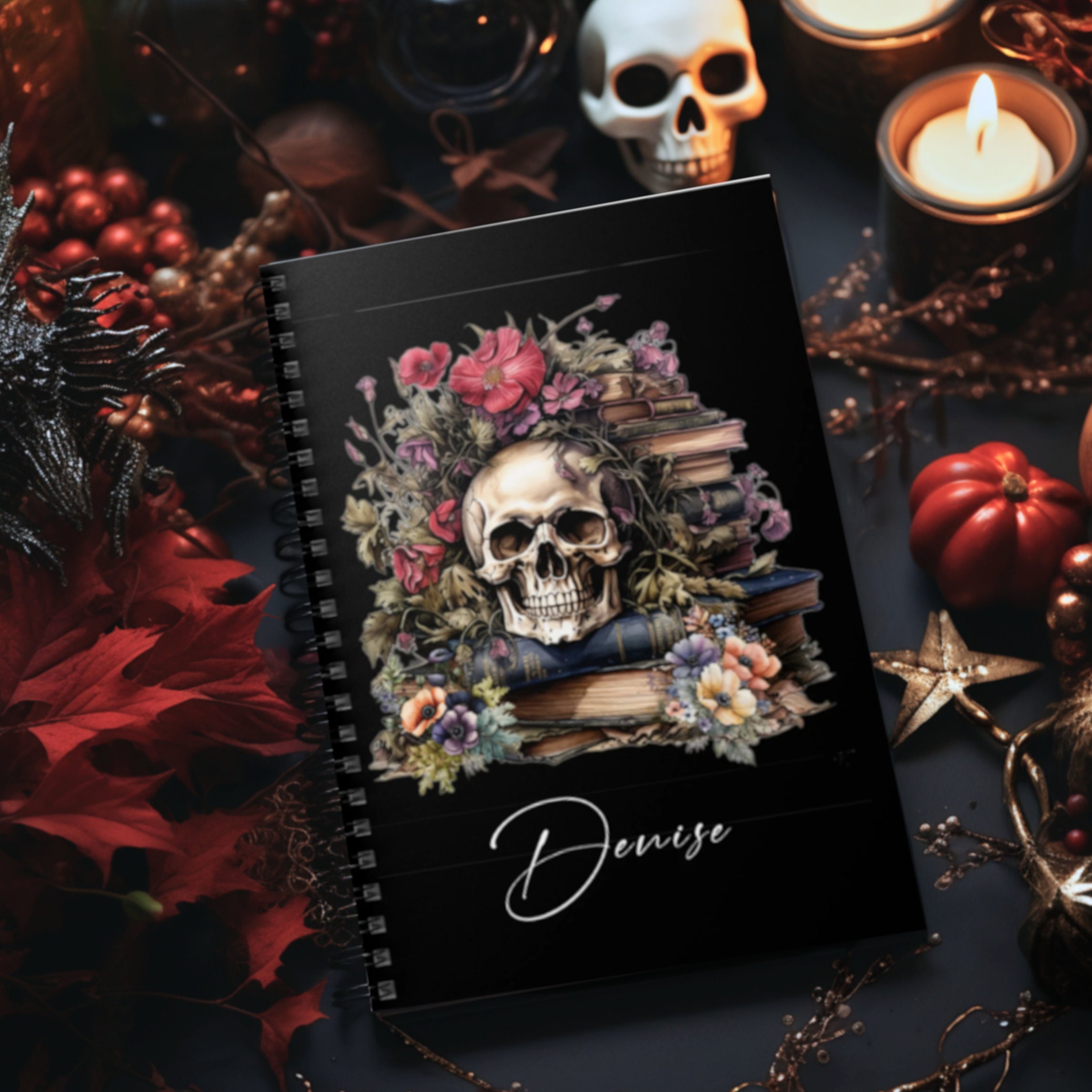 CUSTOM SPIRAL NOTEBOOK Gothic Skull Watercolor Flowers - Etsy