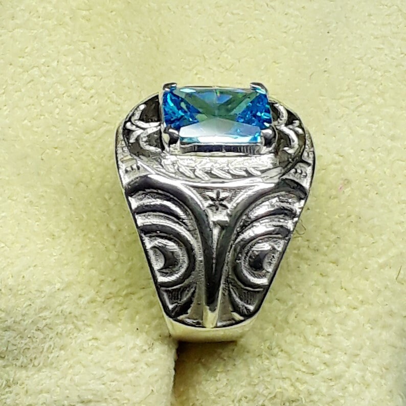 Natural Blue Topaz Ring Emerald Shape Gemstone Jewelry Solid 925 ...