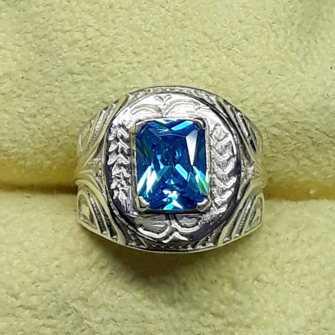 Natural Blue Topaz Ring Emerald Shape Gemstone Jewelry Solid 925 ...