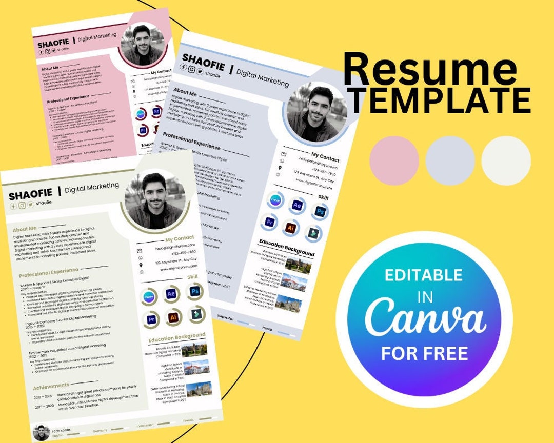 Canva Resume Template With Photo Creative CV Template Canva Clean CV ...
