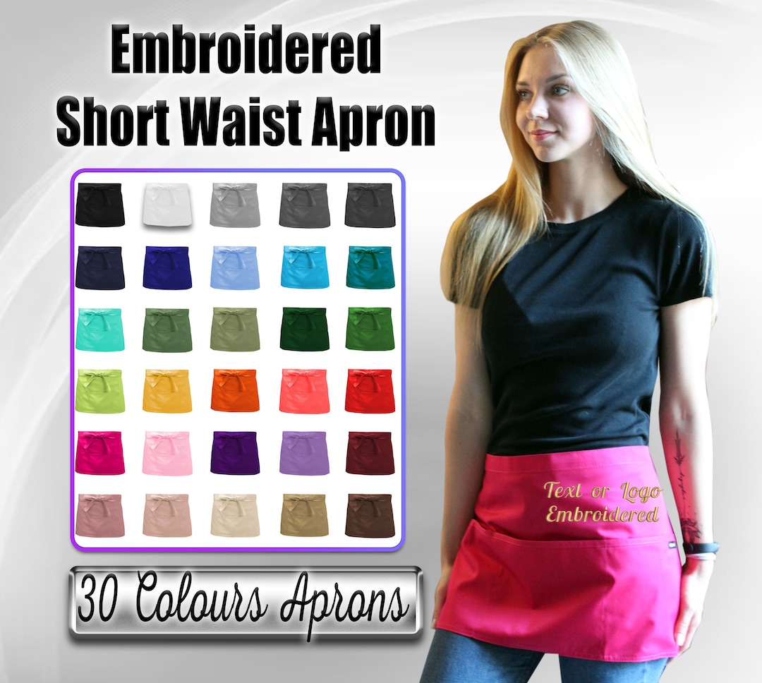 Personalised Embroidered Short Apron, Any Name or Logo, Custom Short Apron With Embroidery,short ...