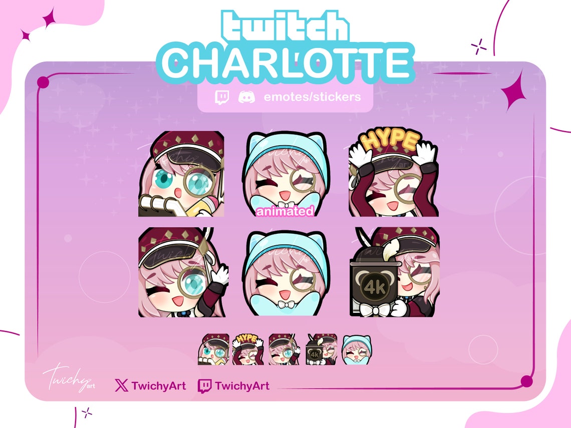 Charlotte 5 Emotes Pack Animated and Static for Twitch / Discord ...
