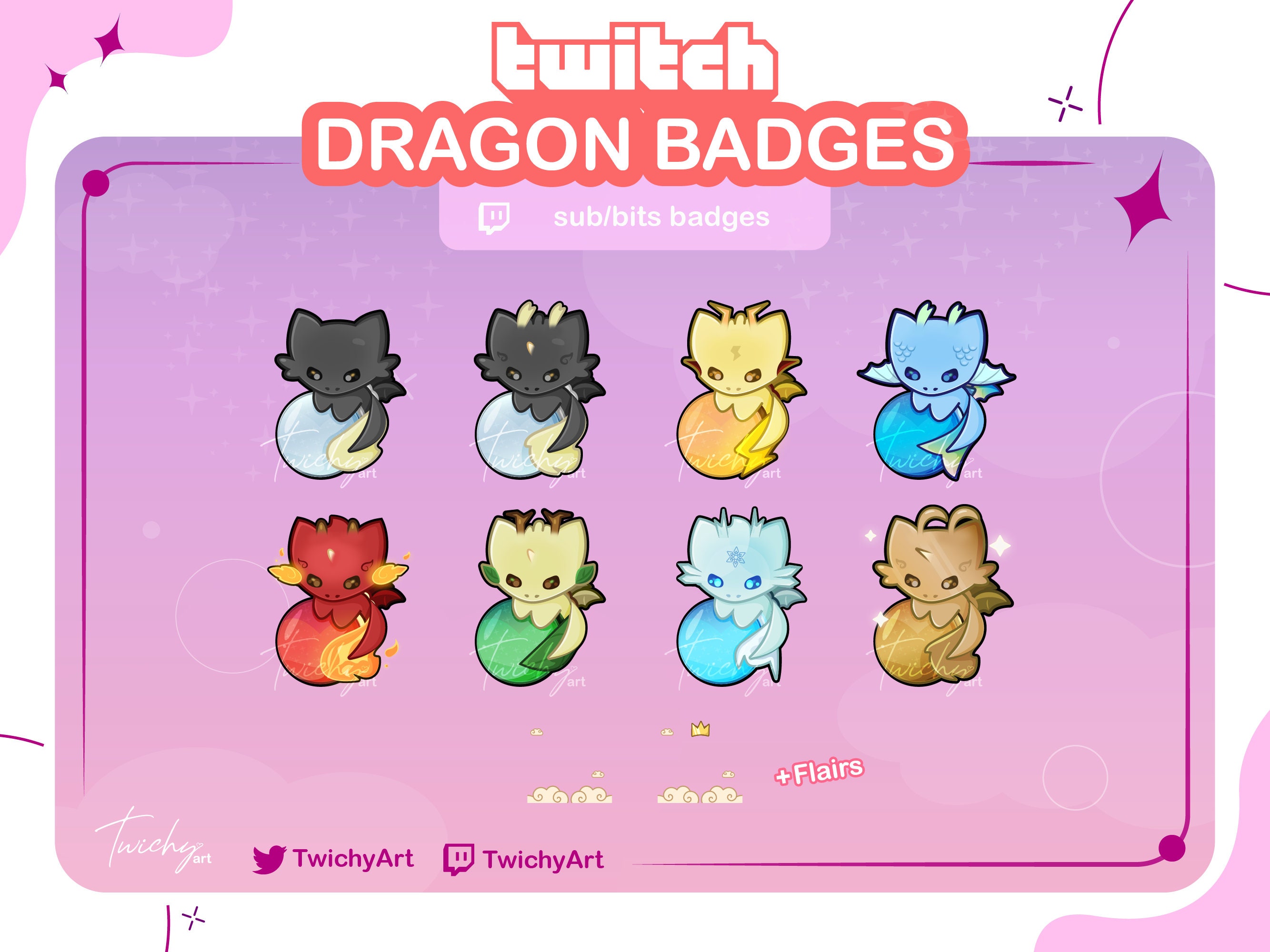 8 Cute Badges of Dragons for Sub / Bits + Flairs Twitch / Youtube ...