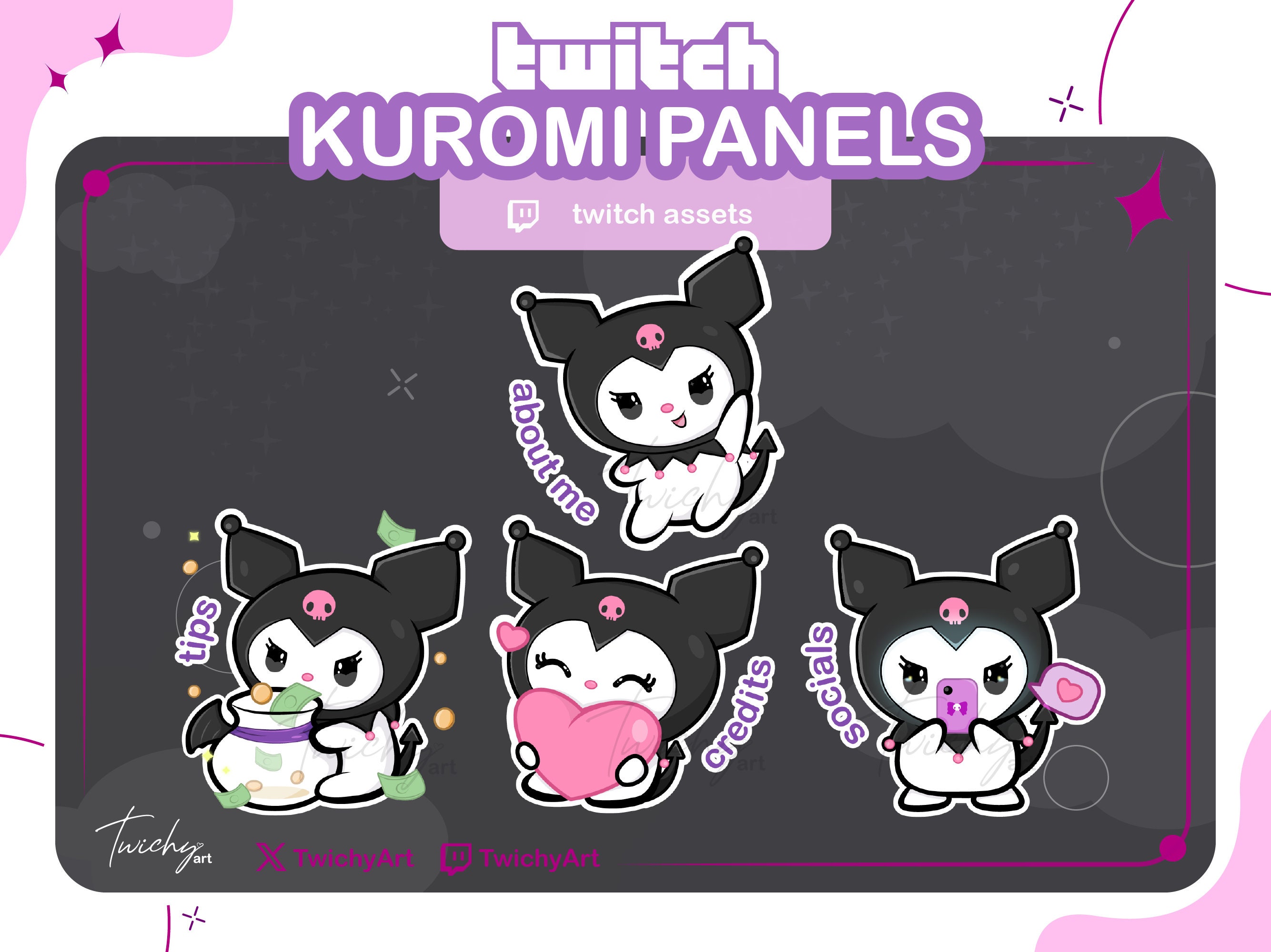 14 Kawai Cat Panels PNG for Twitch | Twitch Assets - Etsy