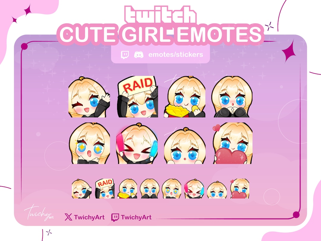 8 Cute Blonde Hair Girl Emotes | Twitch / Discord / Youtube Emotes - Etsy