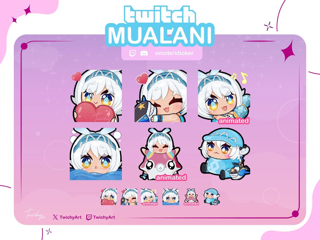 6 Mualani Emotes Pack Animated & Static for Twitch / Discord Stickers ...