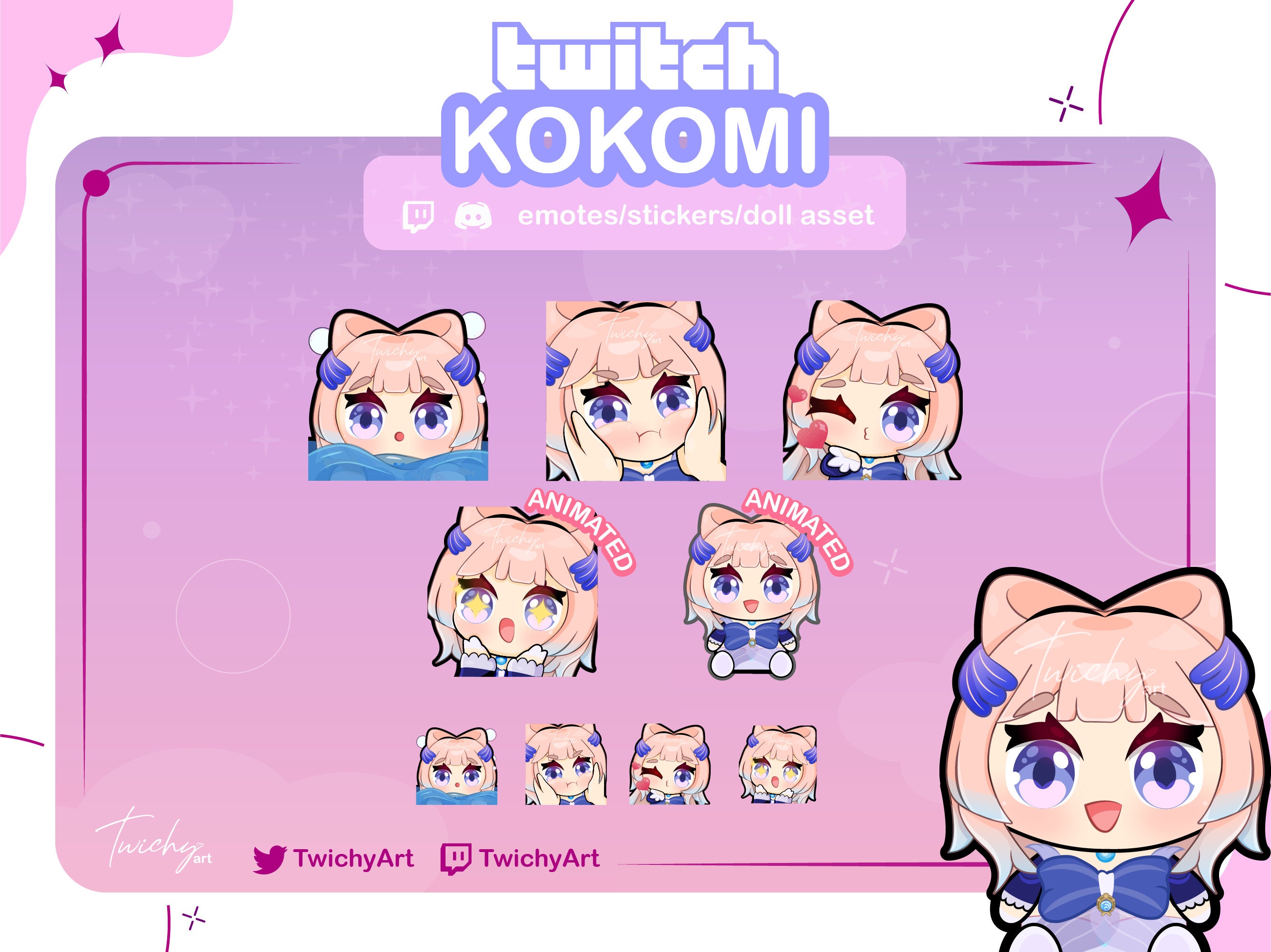 Kokomi Emotes & Doll Asset for Twitch / Discord Stickers / Youtube ...