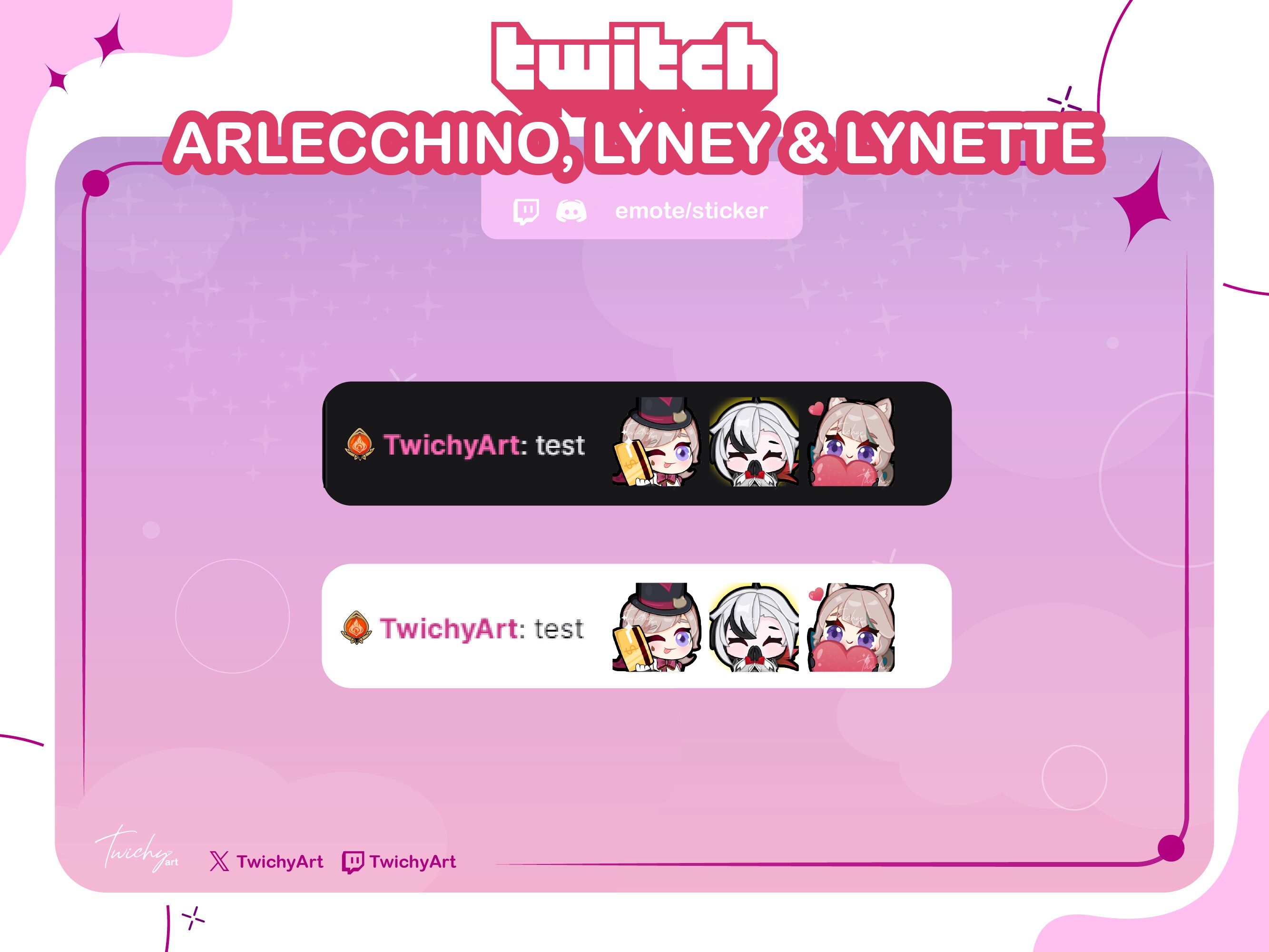 Arlecchino Lyney and Lynette 3 Emotes Pack for Twitch / Discord ...