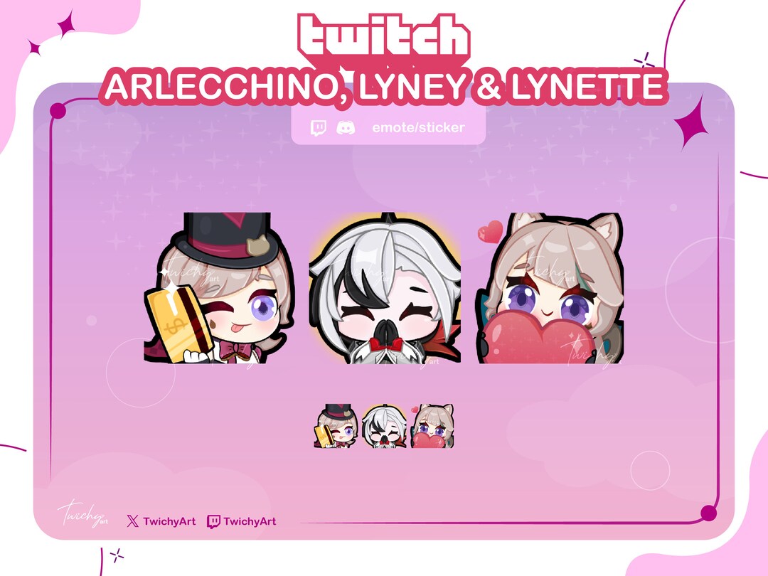 Arlecchino Lyney and Lynette 3 Emotes Pack for Twitch / Discord ...