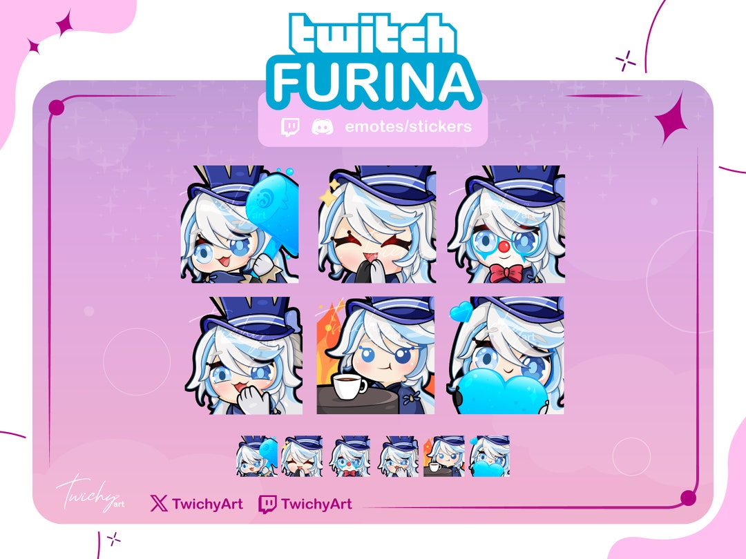 Furina Focalors 6 Emotes Pack for Twitch / Discord Stickers / Youtube ...