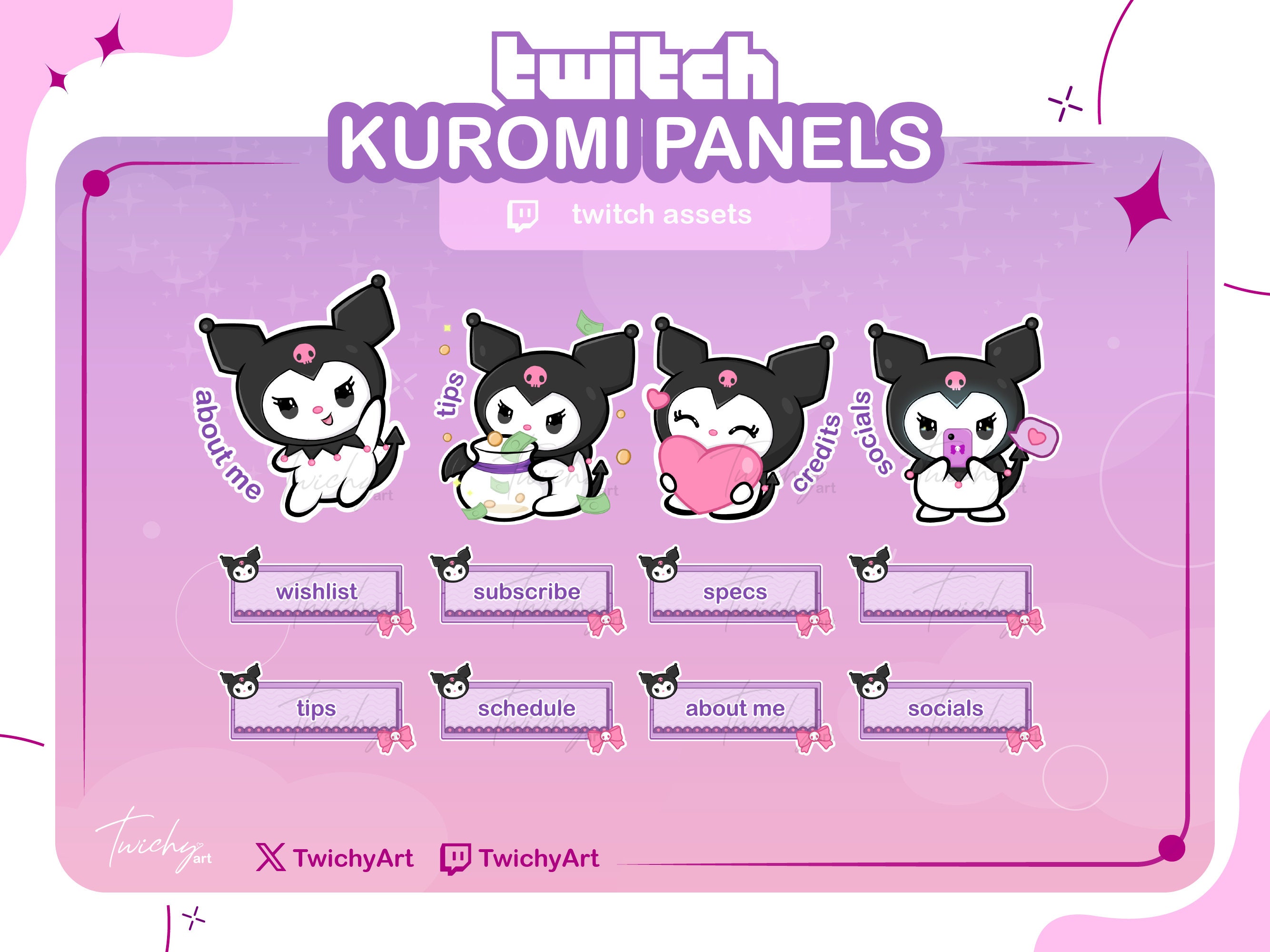 14 Kawai Cat Panels PNG for Twitch | Twitch Assets - Etsy