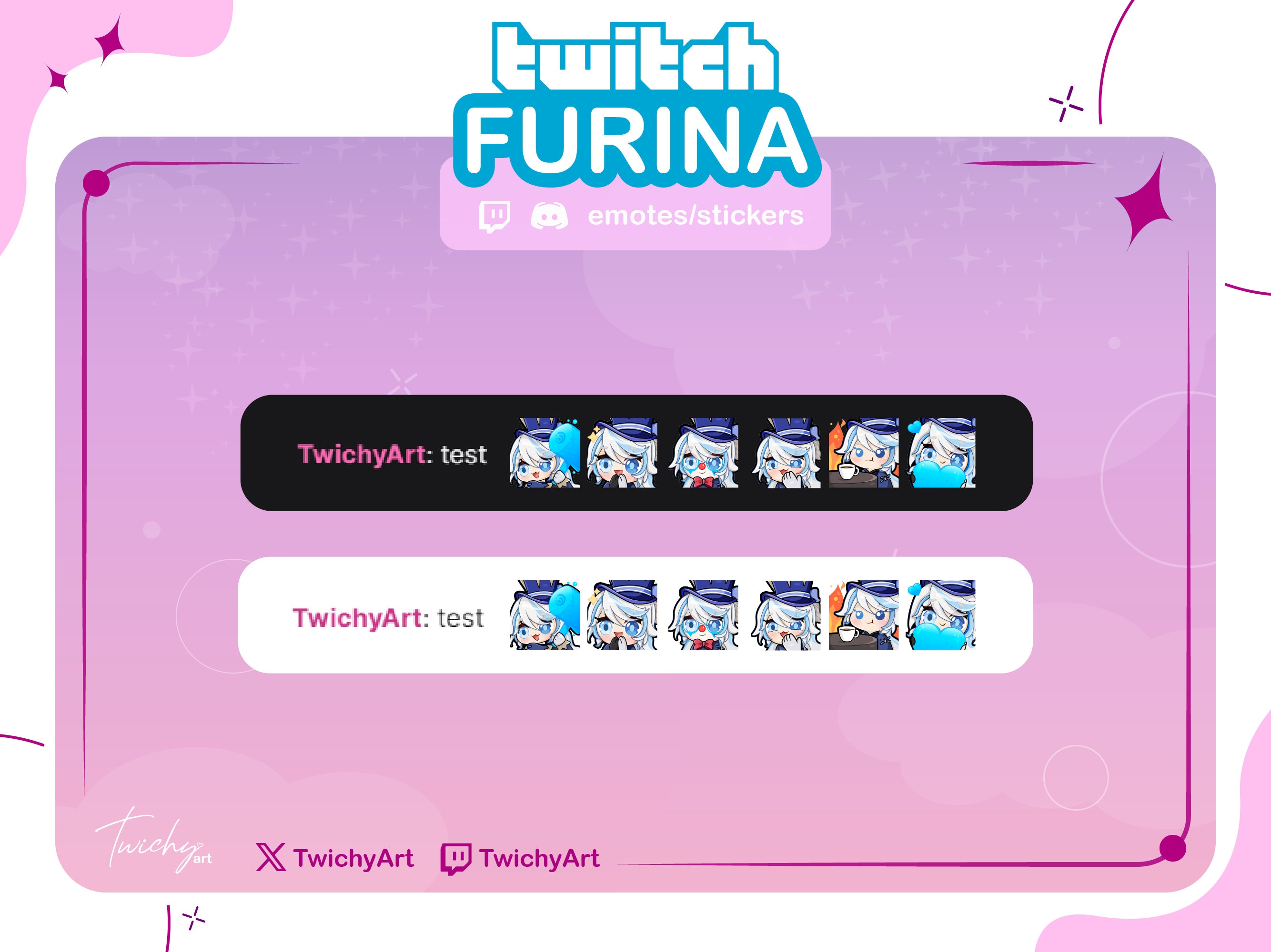 Furina Focalors 6 Emotes Pack for Twitch / Discord Stickers / Youtube ...