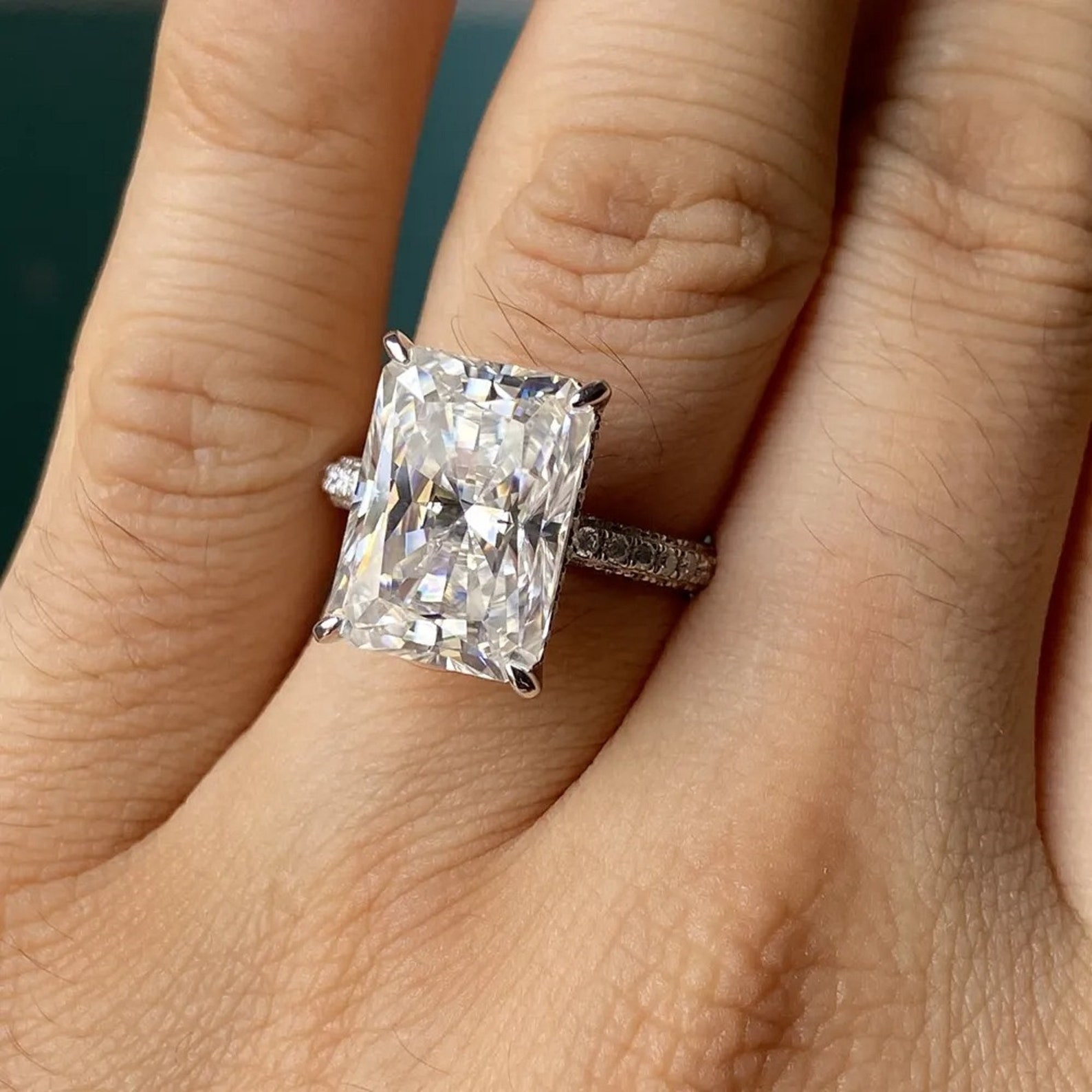 3ct Radiant Cut Engagement Ring Gold Ring Diamond Simulant Ring Promise ...