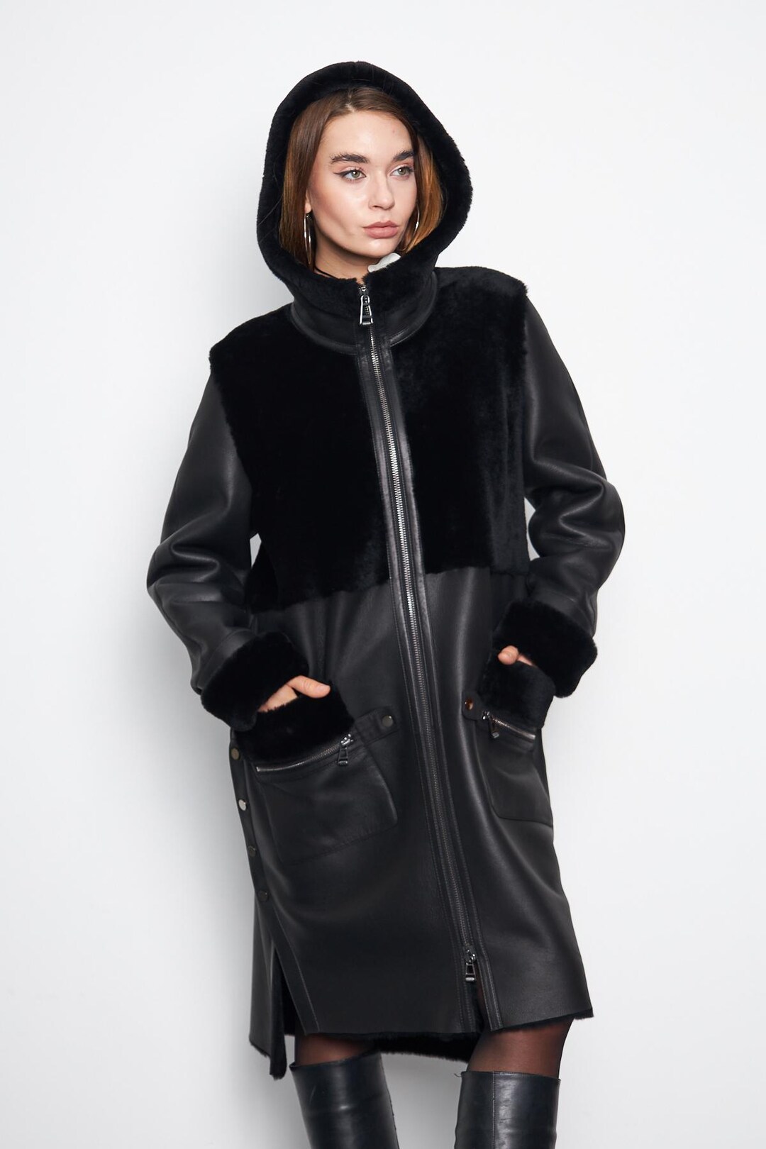 Genuine Sheep Fur & Lambskin Coat, Winter Outerwear, Size S - Etsy