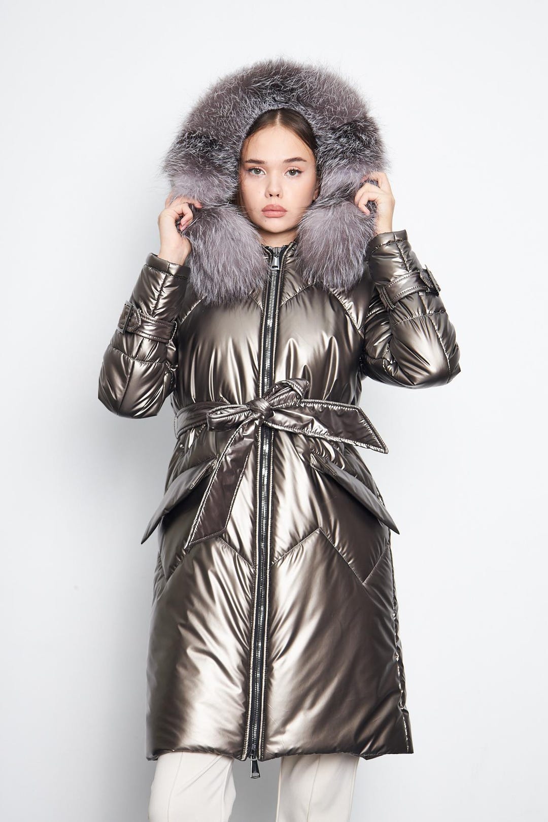 Waterproof Jessica Fabric Coat With Genuine Fox Fur Hood Stylish and ...