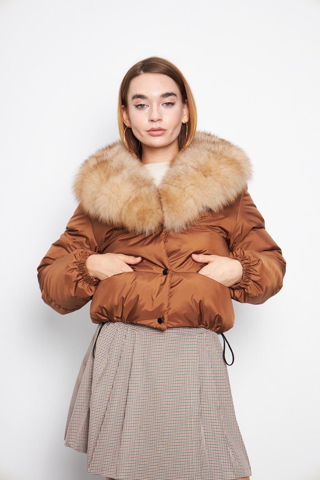 Waterproof Jessica Fabric Coat With Genuine Fox Fur Hood Stylish and ...