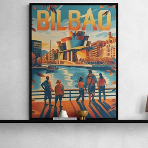 Bilbao Poster, Colorful Vintage Art Print, Home Decor for Travel Lovers ...