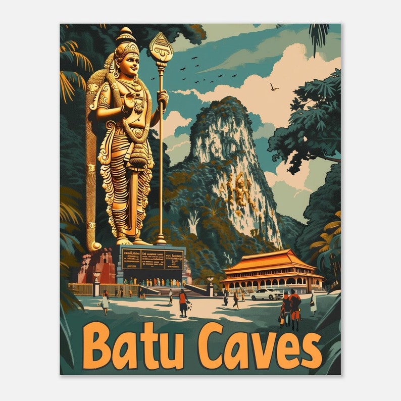 Batu Caves Poster, Colorful Vintage Malaysian Landmark Print, Ideal ...