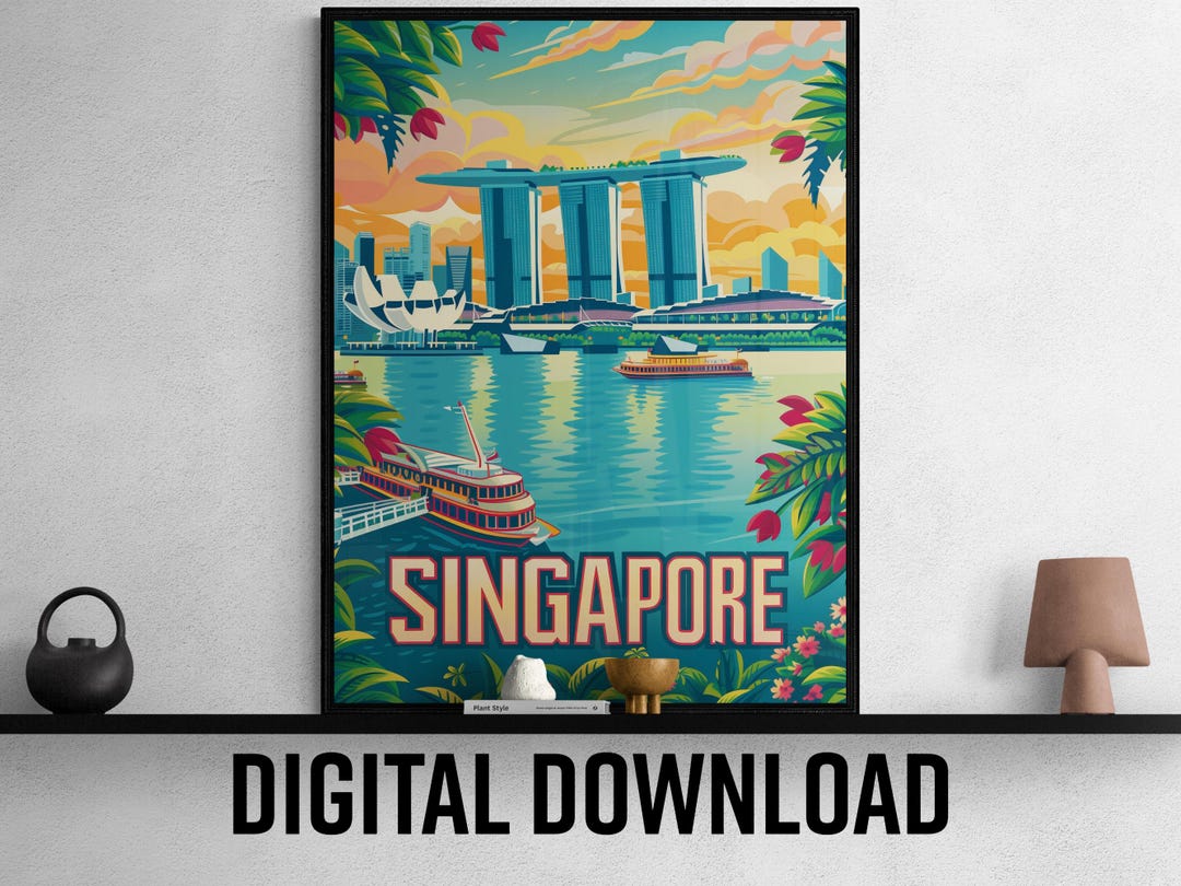 Singapore Vintage Poster, Printable Art of Iconic Asian Landmarks, Home ...