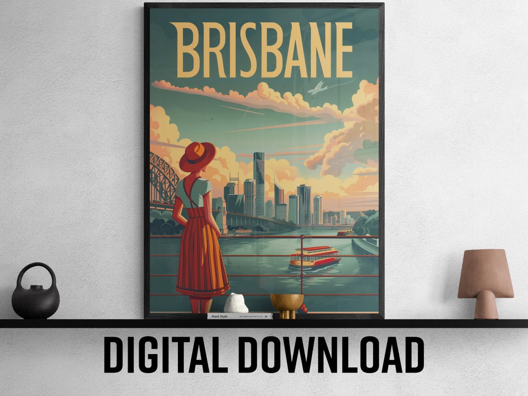 Brisbane Printable Travel Poster, Vibrant Cityscape Wall Art, Perfect ...