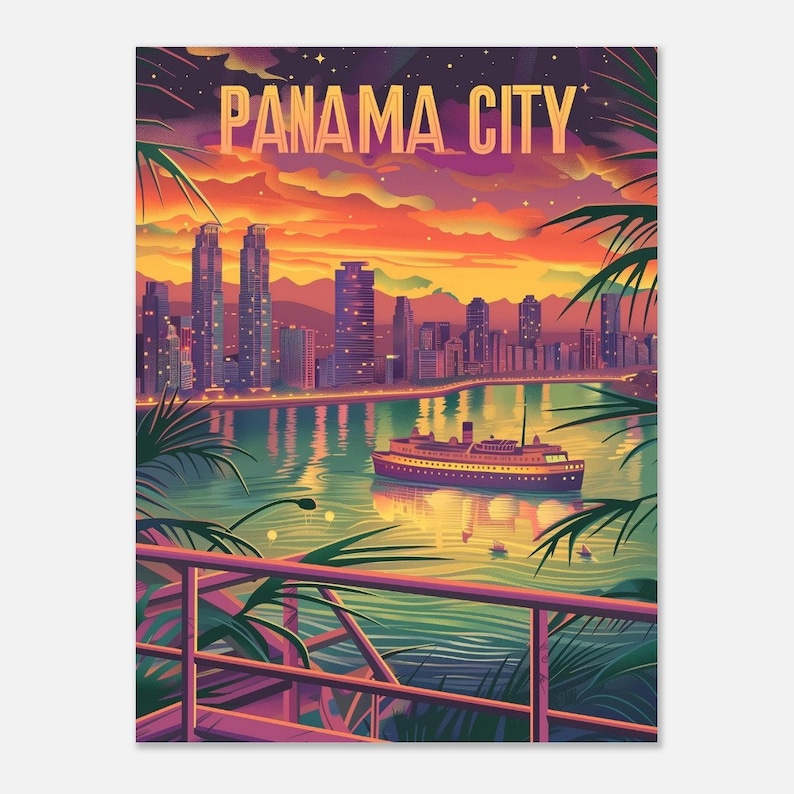 Vintage Panama City Travel Poster, Colorful Retro Art Print for ...