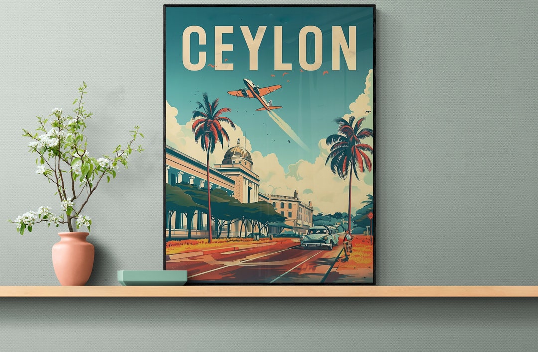 Ceylon Vintage Poster, Colorful Historic Travel Art Print, Home Decor ...
