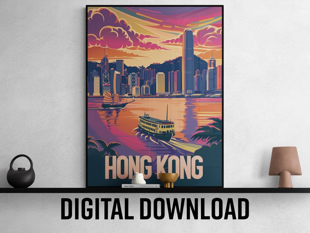 Hong Kong Printable Travel Poster, Vibrant Wall Art for Home Decor ...