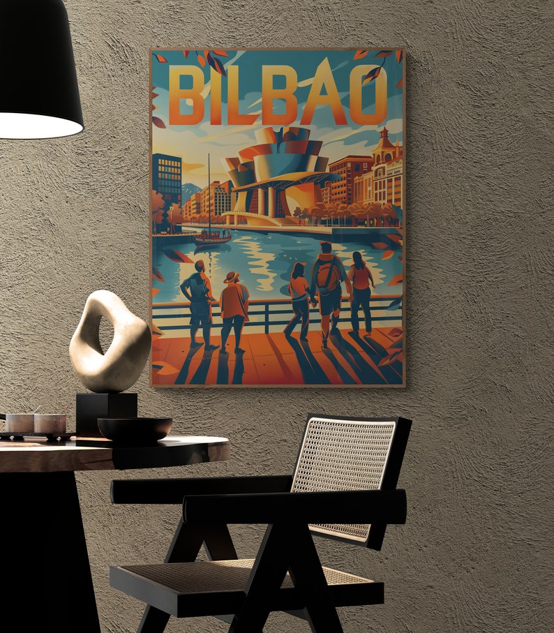 Bilbao Poster, Colorful Vintage Art Print, Home Decor for Travel Lovers ...