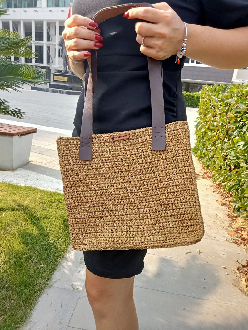 Handmade Straw Bag, Straw Bag With Leather Straps, Lined With Cotton ...