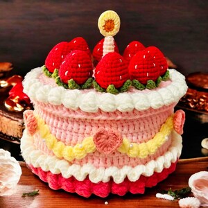 Birthday Cake Strawberry Crochet Pattern, Amigurumi Birthday Cake Pattern, Cute Birthday Cake ...