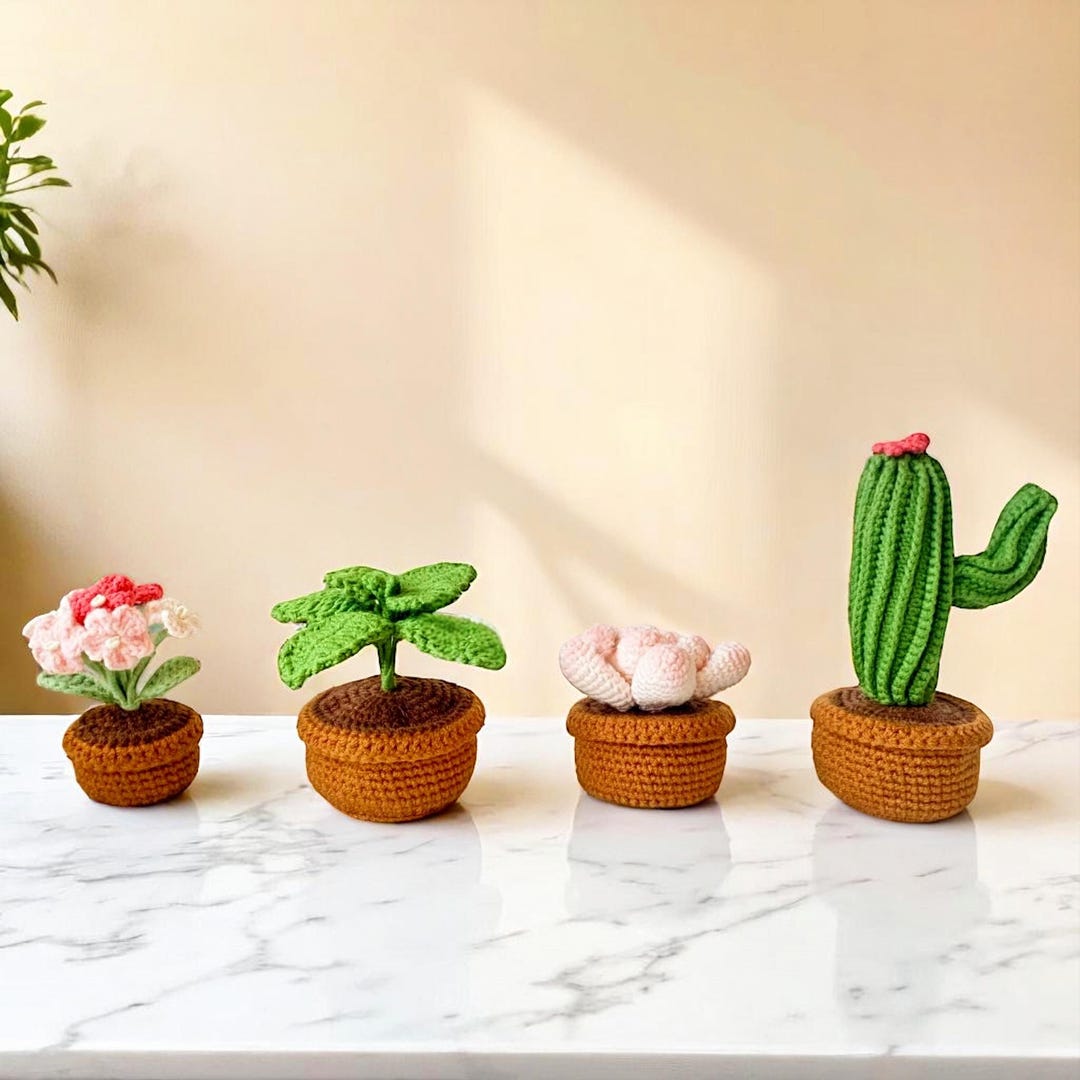 Bundle 4in1 Cactus Crochet Pattern, Amigurumi Plant Pattern Home Decor ...