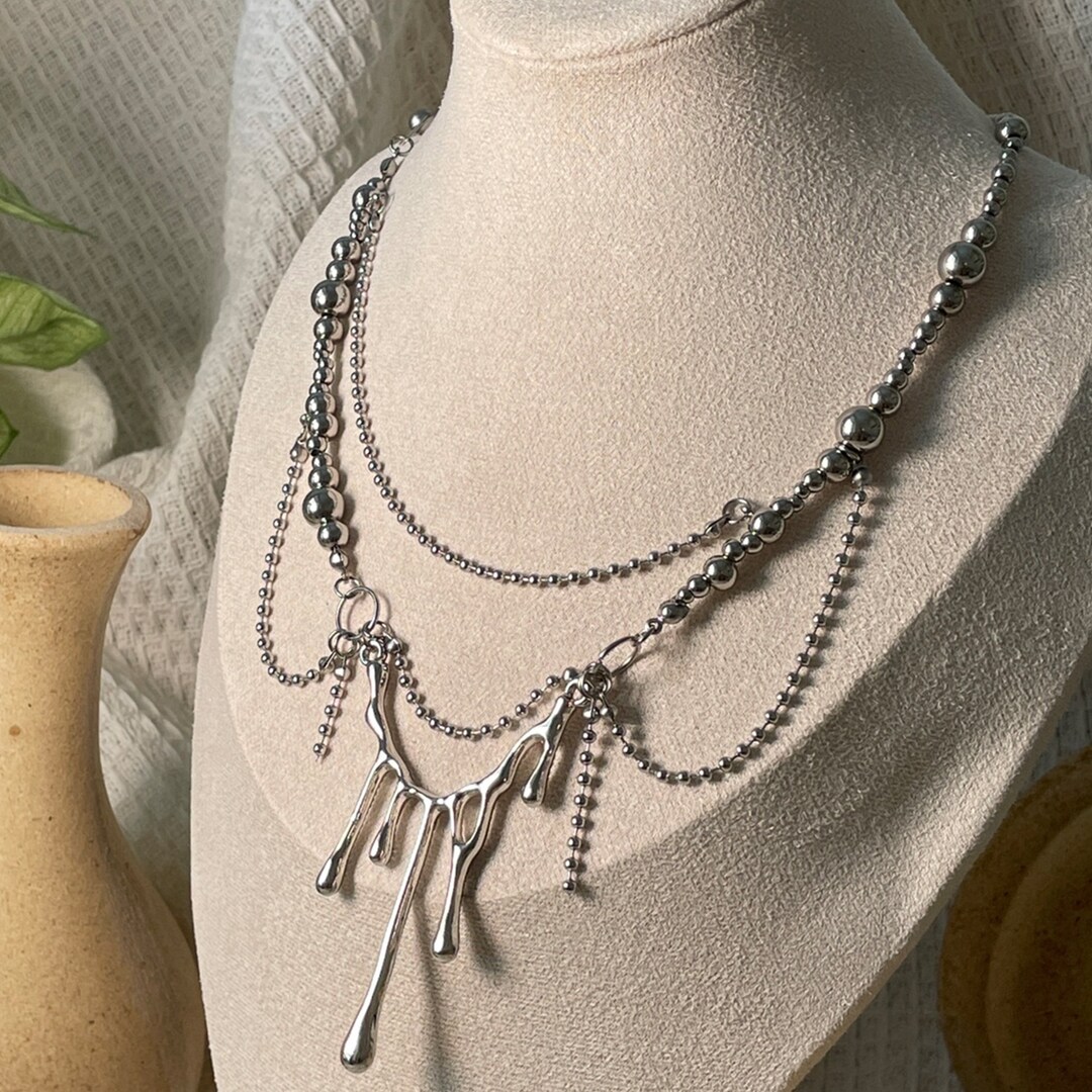 Y2k Dripping Liquid Aespa Necklace Set,melting Ball Necklace,futuristic ...