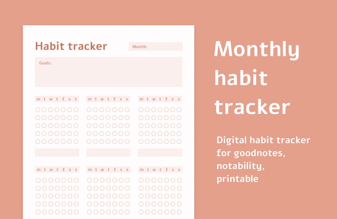 Monthly Habit Tracker Digital/printable - for iPad - Printable PDF ...