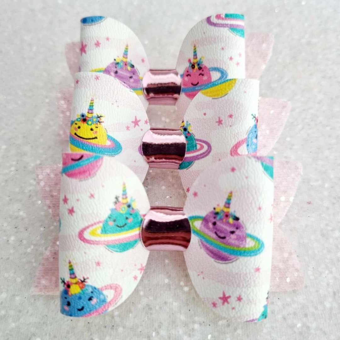 Hair Bows Unicorn Space Girl Bows Planets Out of This World Glitter ...