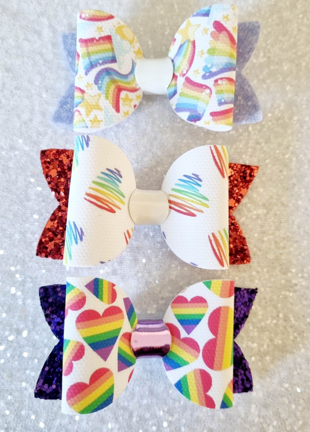 Pride Hair Bows Rainbows Pride Flag Hair Accessories Hair Clips Hair Pins Glitter Bows Pretty ...