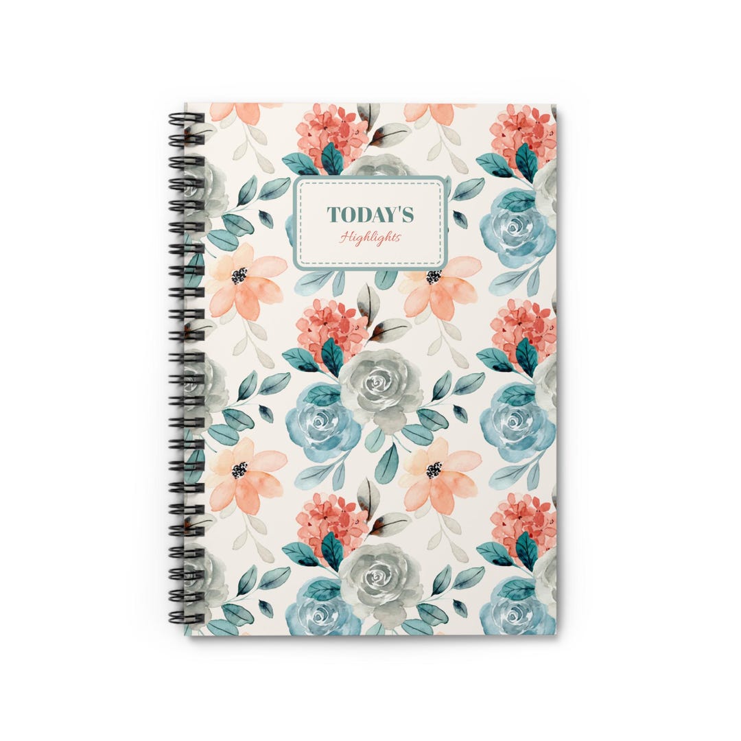 Personalized Spiral Notebook, Ruled Line, Watercolor Flowers Notebook ...