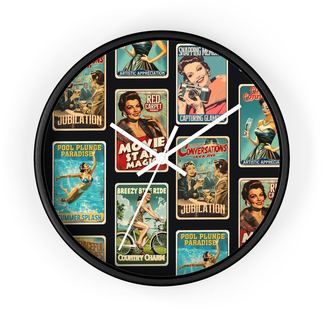 Retro 50's Style Wall Clock, 50's Poster Style Clock, 60's Style Clock ...